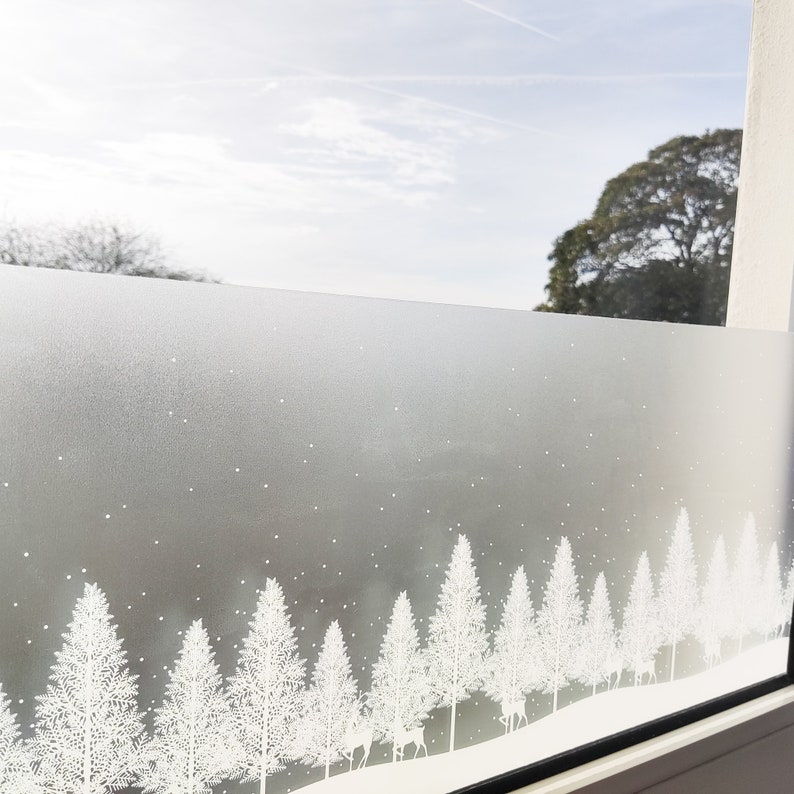 Christmas Window Sticker, Window Privacy Film, Winter Forest Trees ...