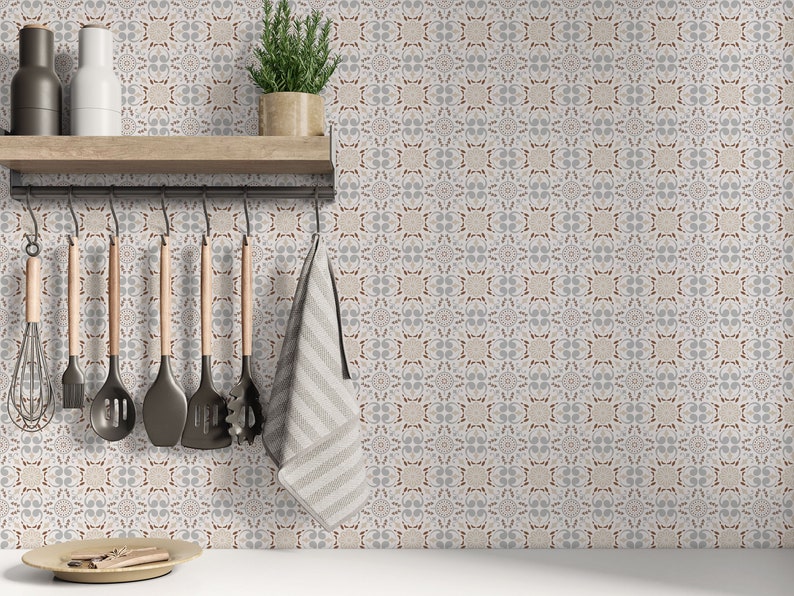 Greige Flower Petal Art Deco Pattern Floor & Wall Tile Stickers for ...