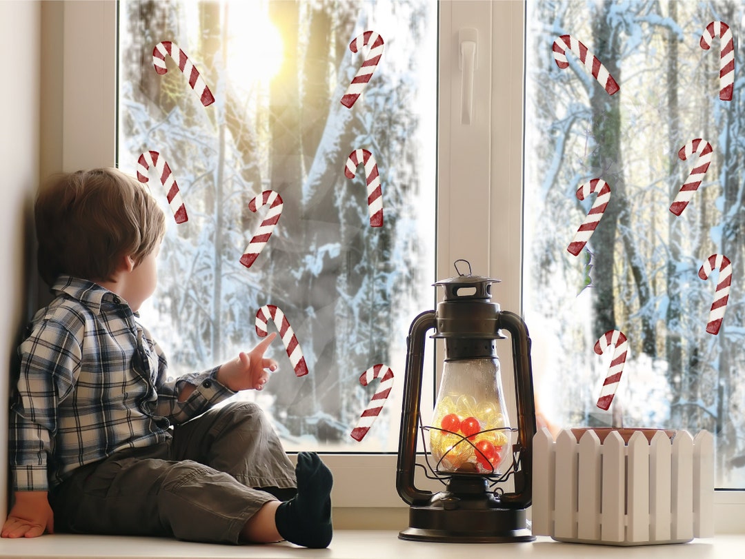 16 Candy Cane Christmas Window Decals, Kids Window Stickers, Childrens ...