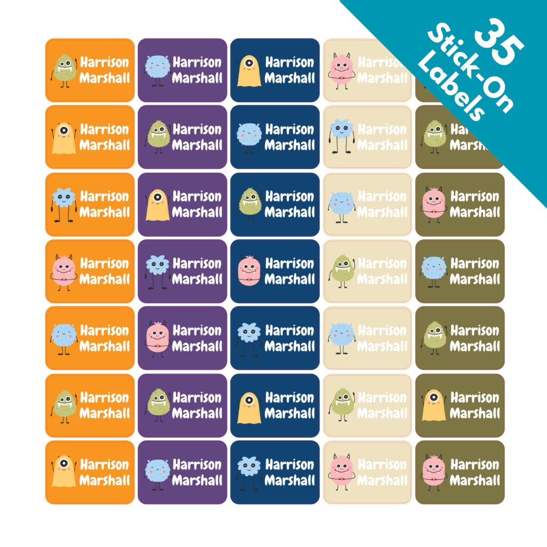 35 X Mixed Color Cute Monsters Stick on Name Label Tags - Etsy UK
