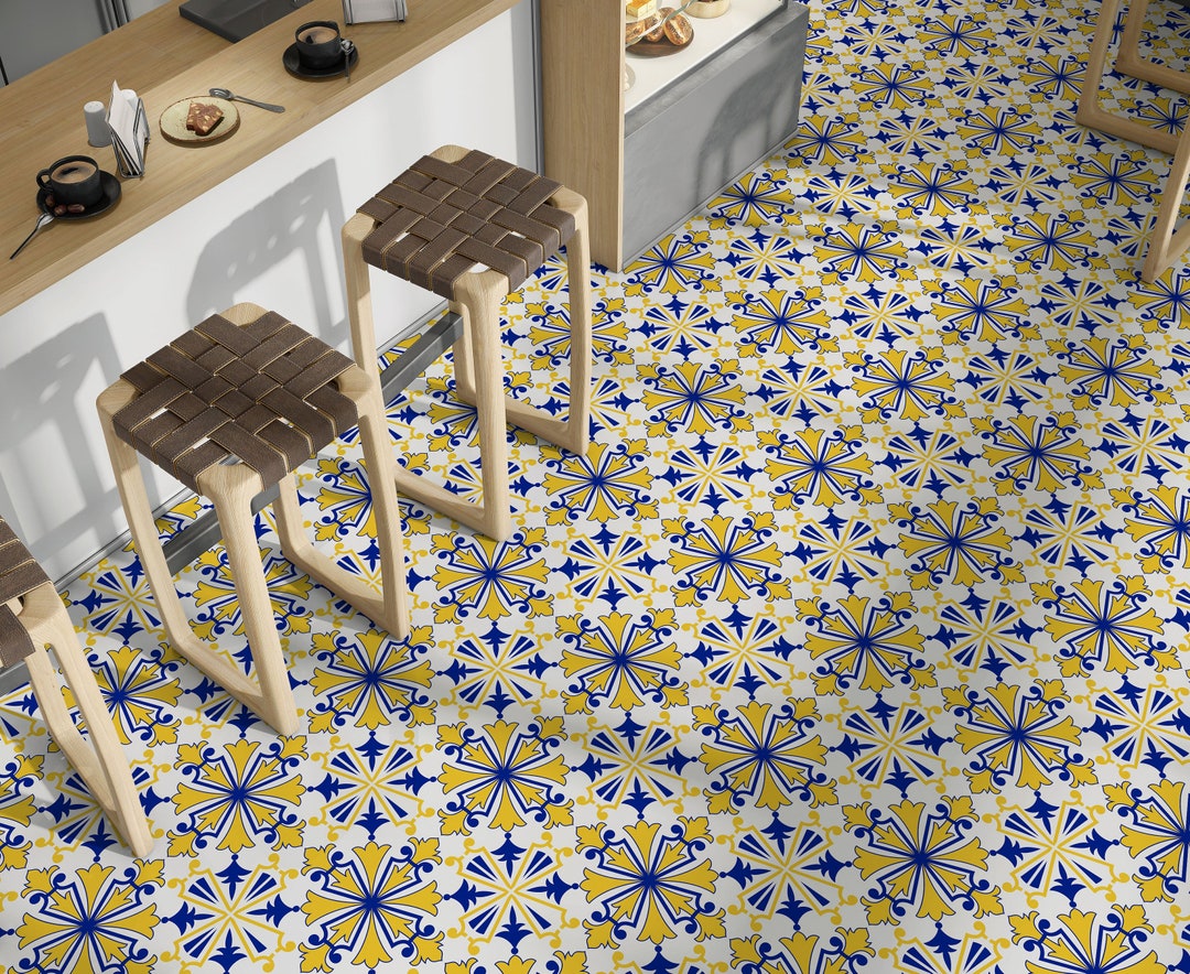 Yellow & Blue Regal Floor and Wall Tile Stickers - Etsy