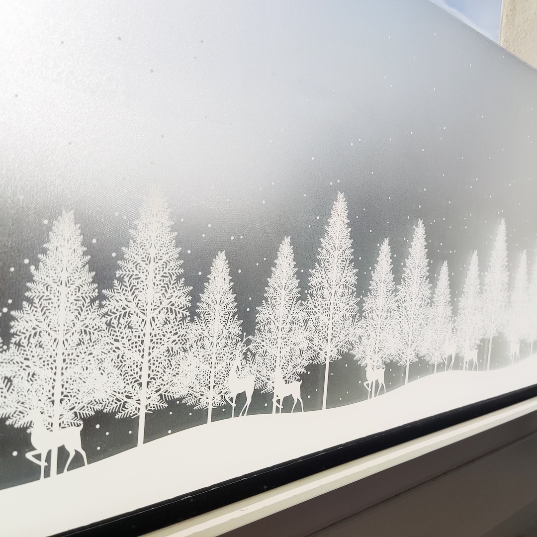 Christmas Window Sticker, Window Privacy Film, Winter Forest Trees ...