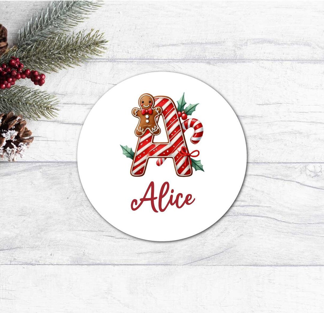 Customized Christmas Initial Gift Labels Stickers, Candy Stripe ...