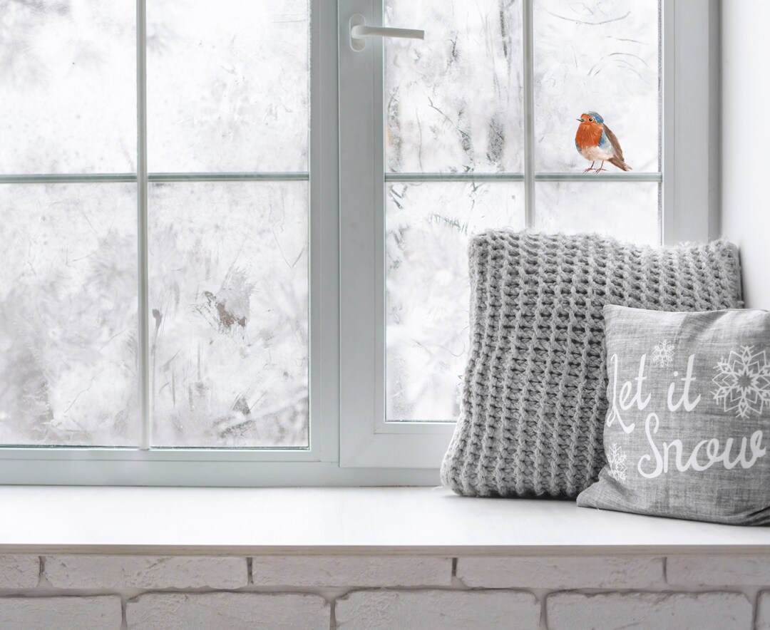 Small Watercolor Robin Window Sticker Christmas, Xmas Window Sticker ...