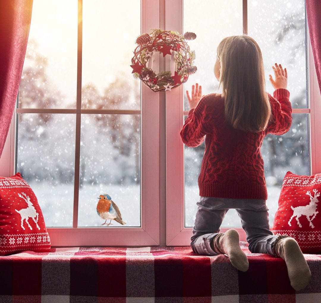 Robin Christmas Window Sticker Watercolor Robin Decal Xmas Festive ...