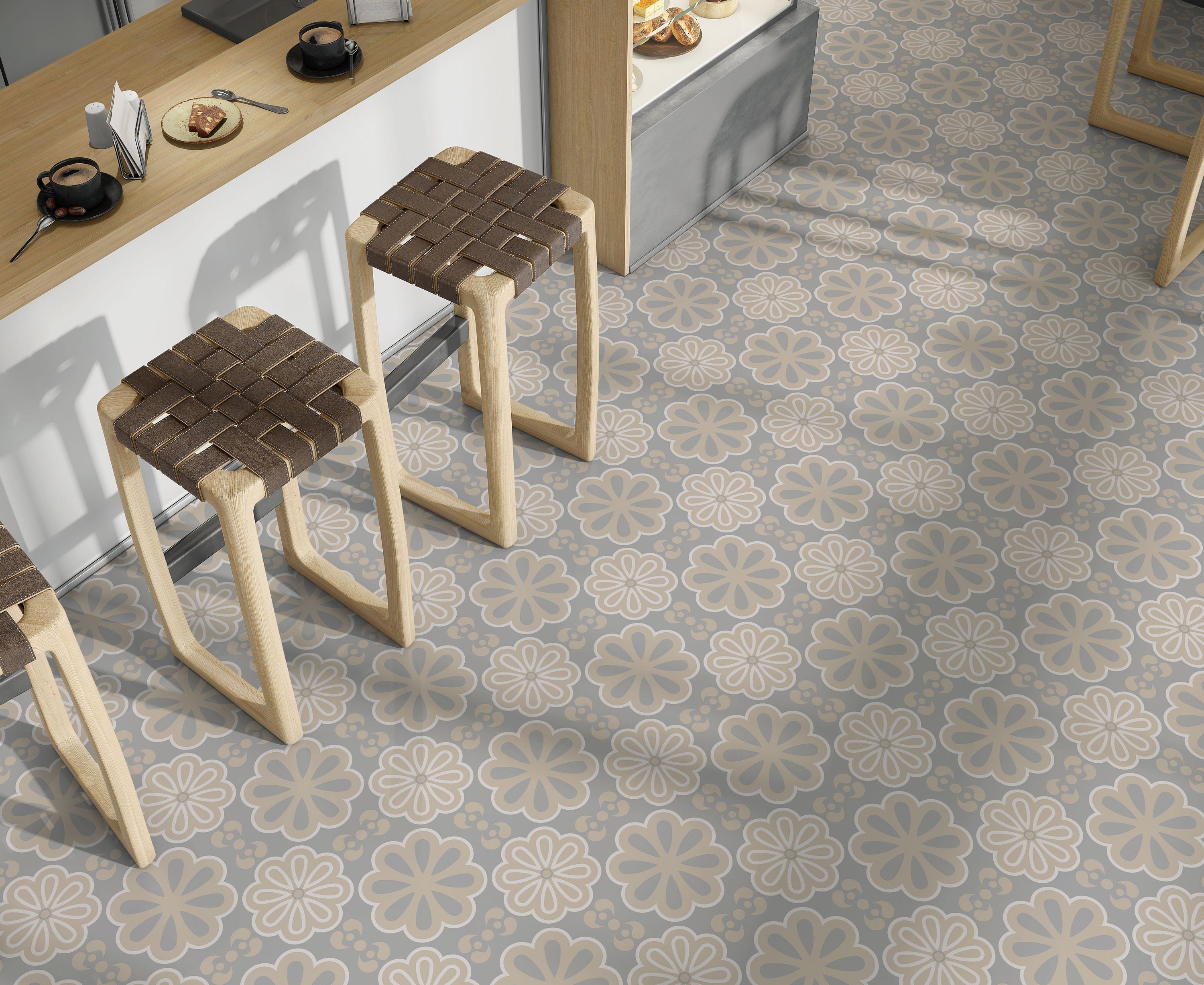 Cream Grey Flower Floor & Wall Tile Stickers - Etsy
