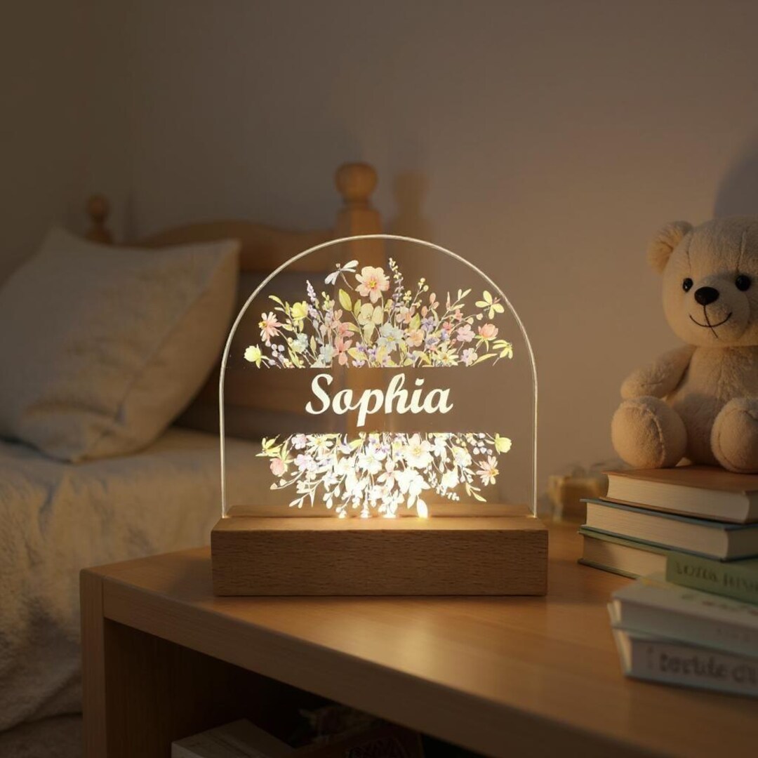 Personalized Floral Name Night Light for Girls Bedrooms - Customized ...