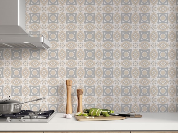 Geometric Grey Beige Peel & Stick Tile Stickers - Etsy
