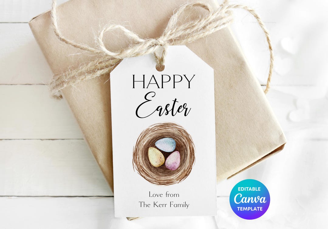 Easter Gift Tag Template | Editable Bunny & Eggs Design (digital ...