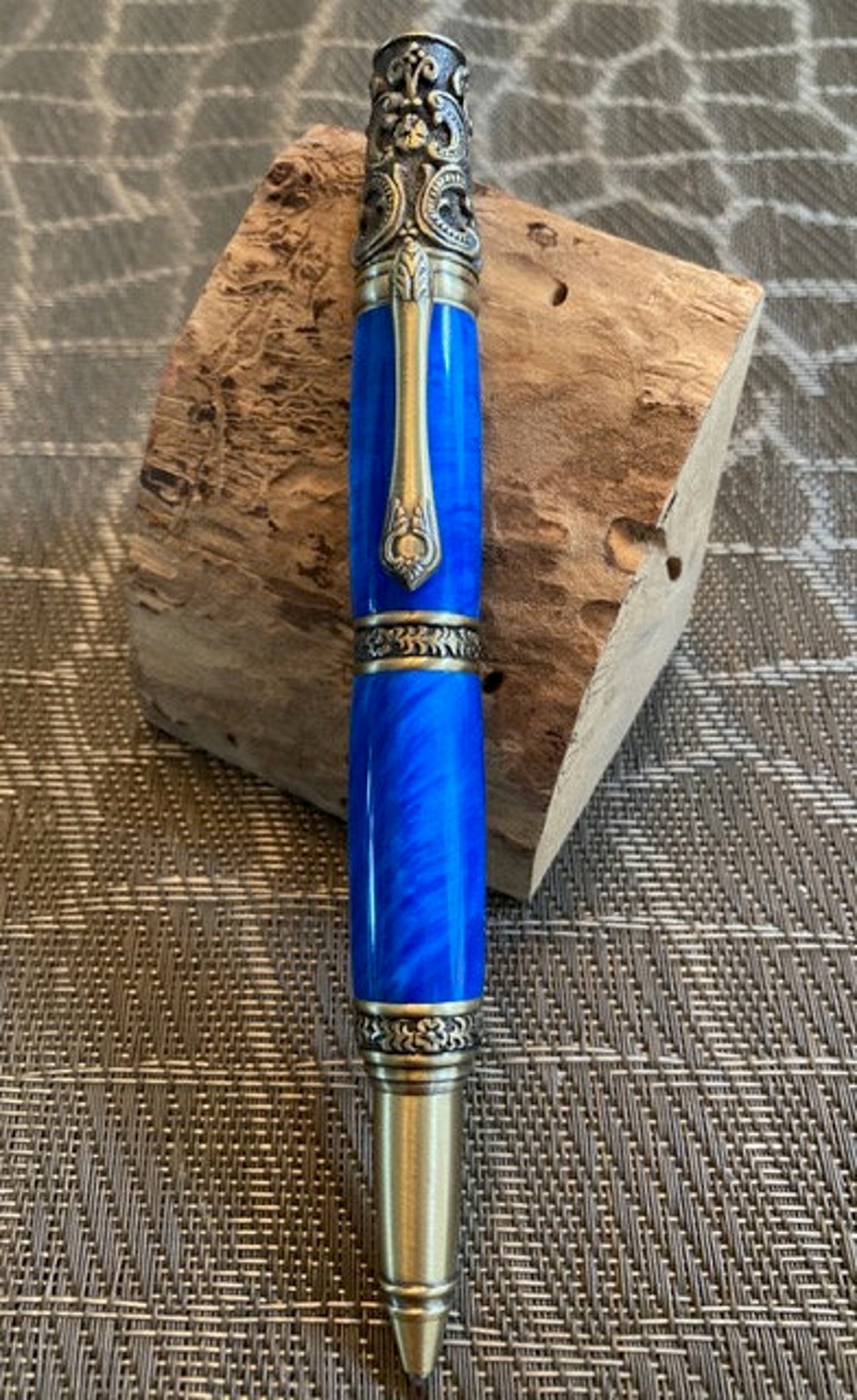 Handmade Dyna Blue Acrylic Victorian Twist Pen, Antique Brass Finish ...