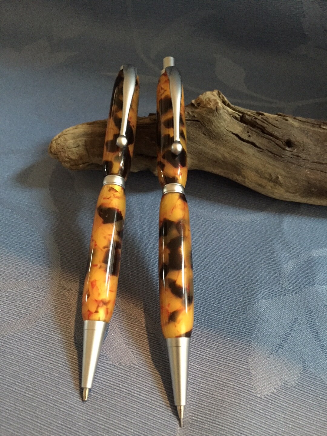 Handmade Slimline Tortoise Shell Acrylic Pen & Pencil Set, Satin Finish ...