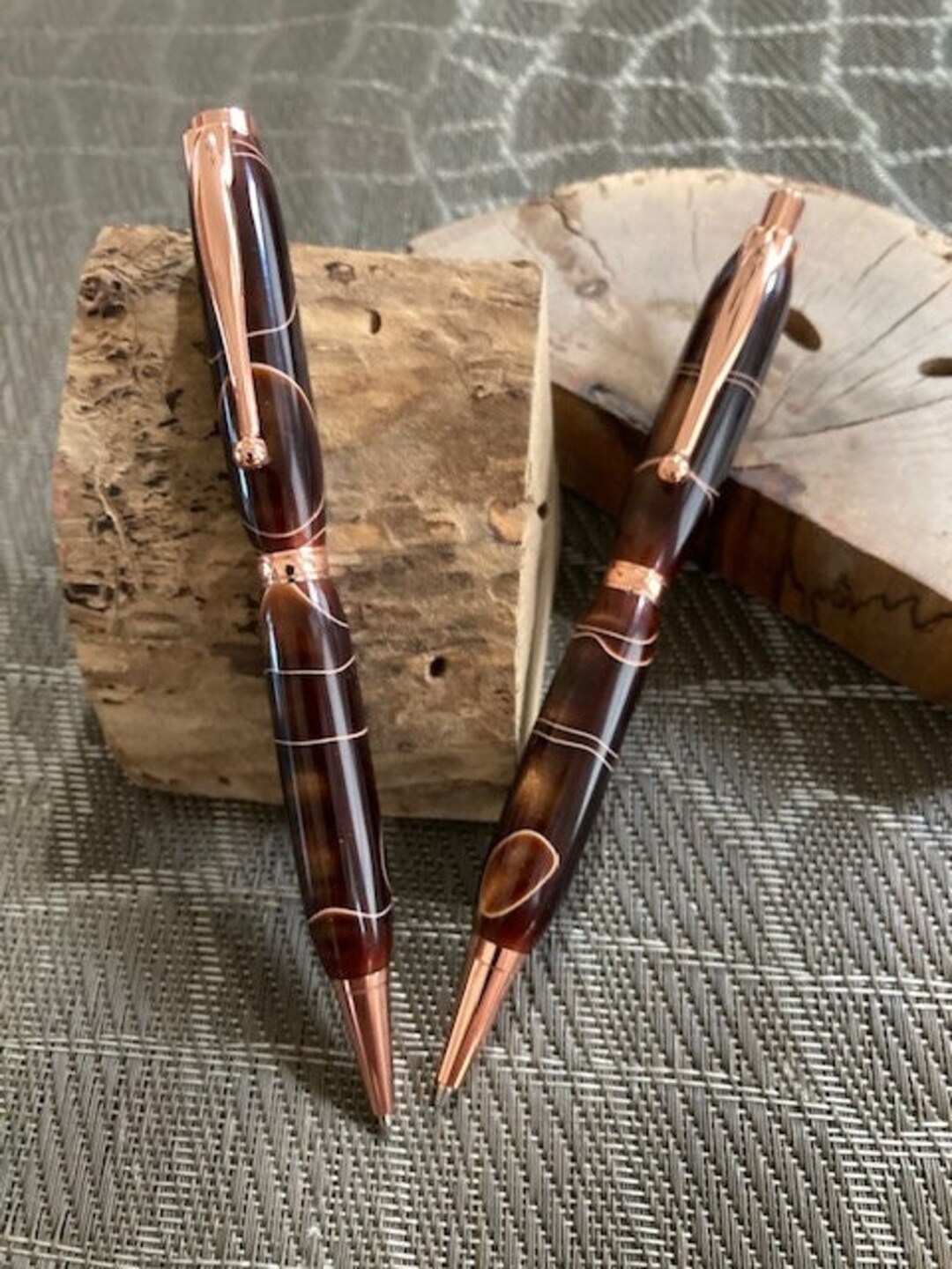 Handmade Slimline Copper Gold Thread Acrylic Pen & Pencil Set, Copper ...