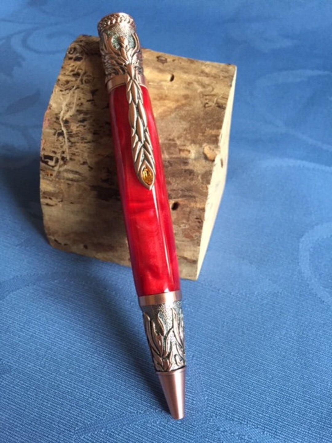 Handmade Ruby Red Acrylic Phoenix Rising Twist Pen, Antique Copper ...