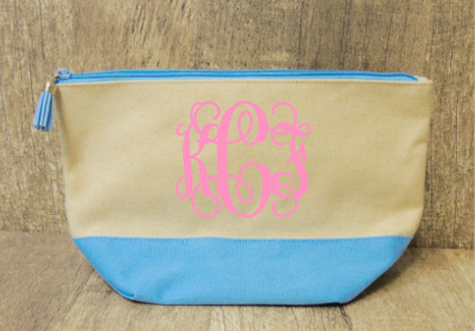 Monogrammed Colorblock Canvas Cosmetic Bag Monogrammed - Etsy