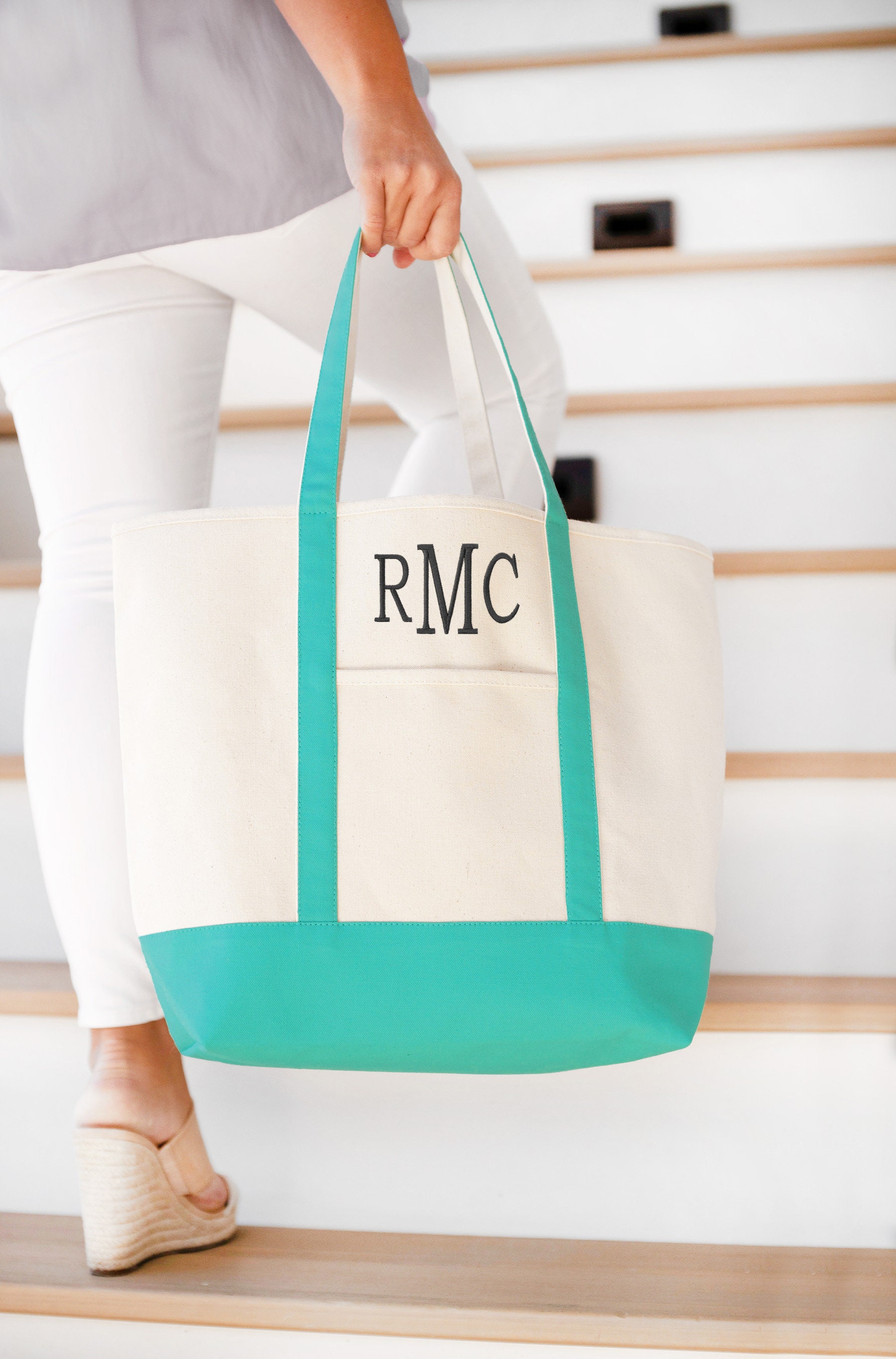 Monogrammed Everyday Tote Bag - Cotton Canvas Tote - Monogrammed Tote ...