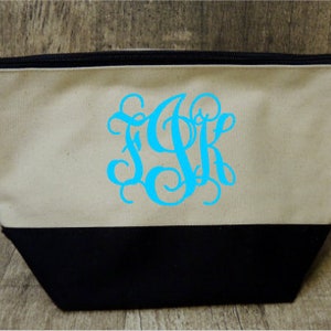 Monogrammed Colorblock Canvas Cosmetic Bag - Monogrammed Makeup Bag ...