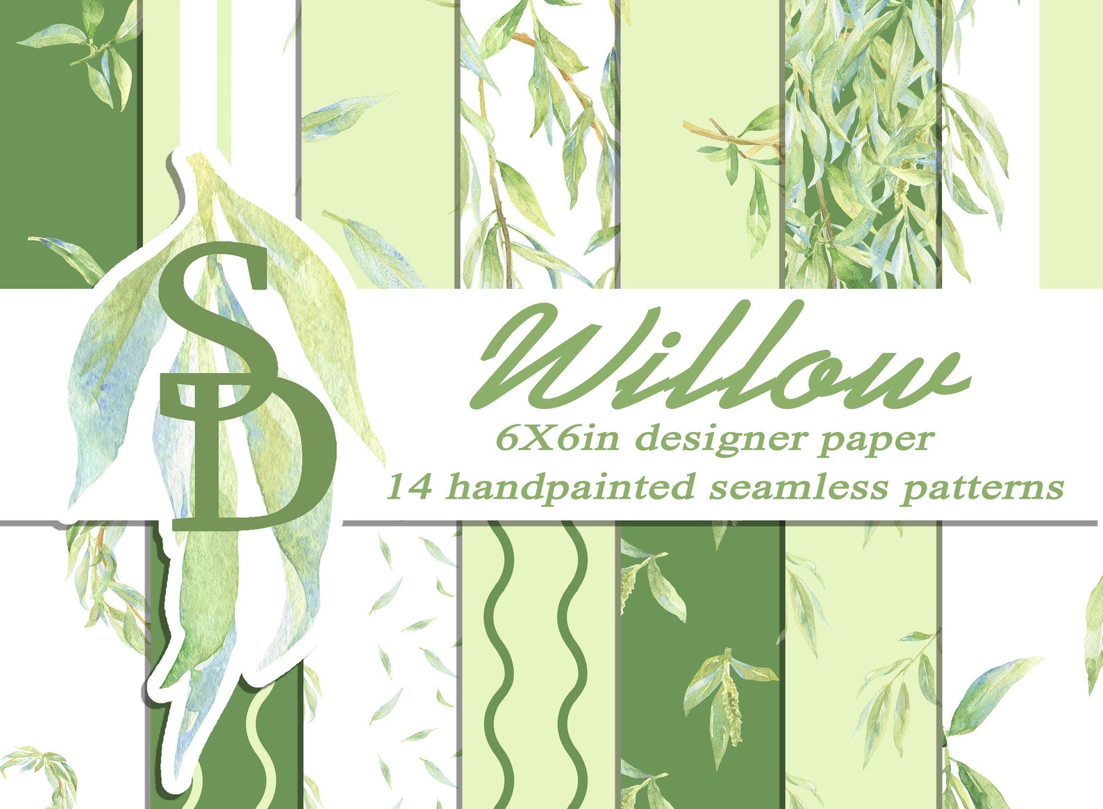 Willow Watercolor Digital Paper Seamless Patterns Hand Painted | Etsy