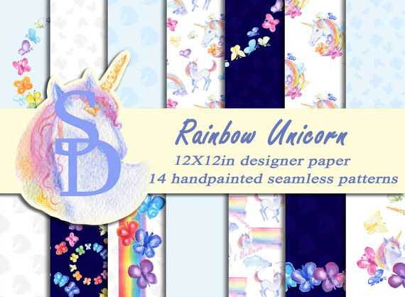 Rainbow Unicorn Paper Handpainted Watercolor Seamless Pattern | Etsy