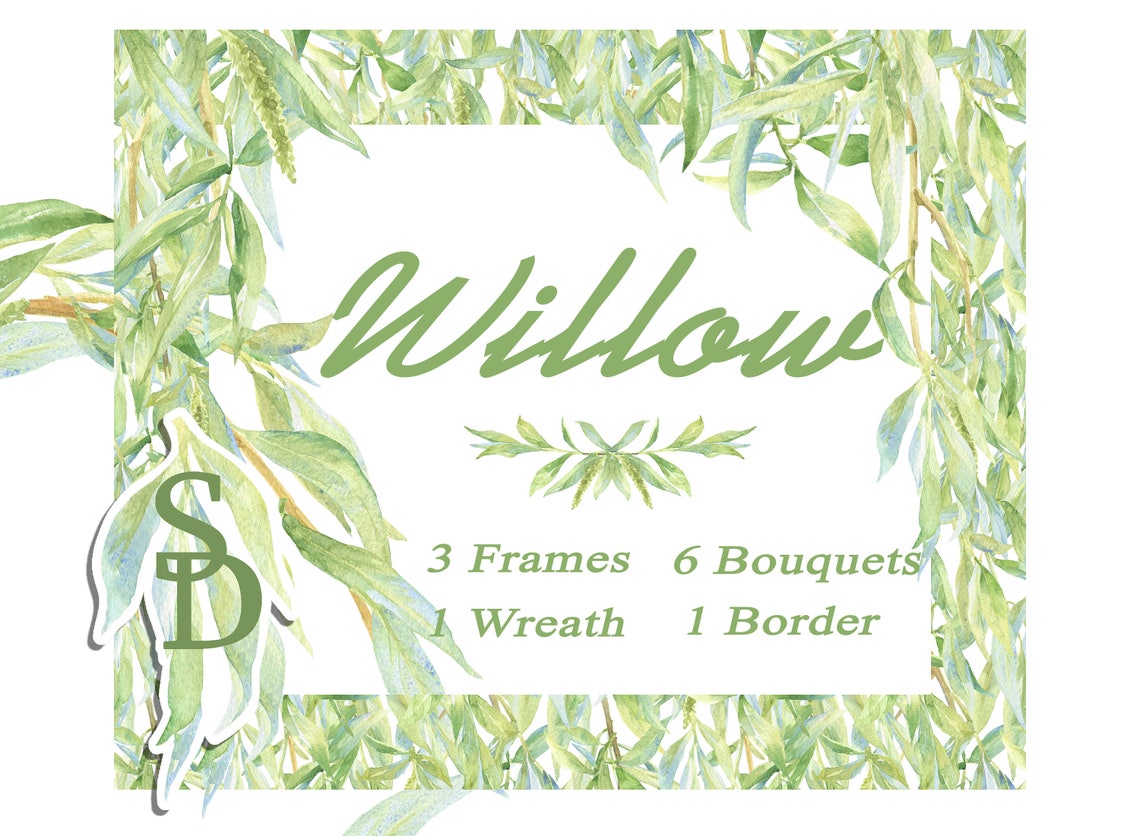 Willow Frames Wreath Border Watercolor Clipart Hand Painted Foliage ...