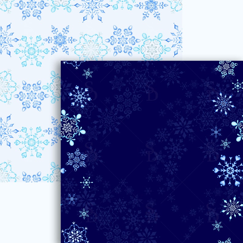 Blue Snowflake Digital Paper Printable Pack Handpainted - Etsy