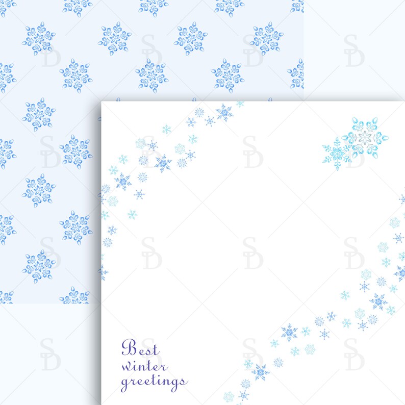 Blue Snowflake Digital Paper Printable Pack Handpainted - Etsy