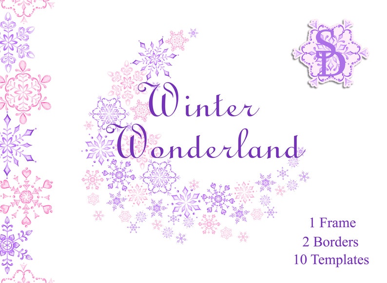 Pink Snowflake Frame Winter Clipart Seamless Border Template Printable ...