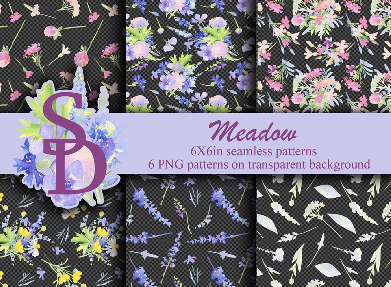 Meadow Pattern Download Watercolor Seamless Background Printable Flower ...