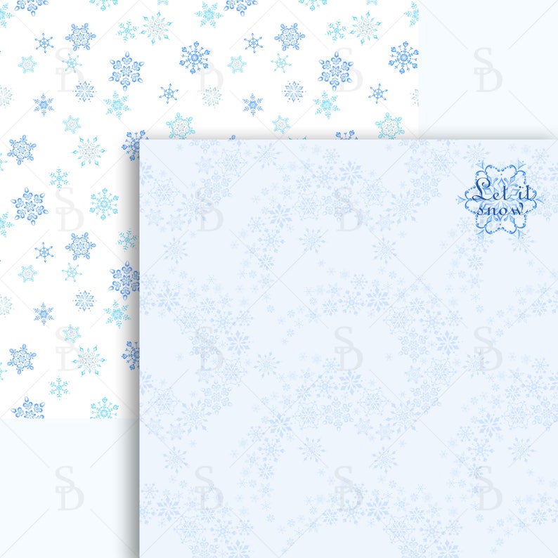 Blue Snowflake Digital Paper Printable Pack Handpainted - Etsy