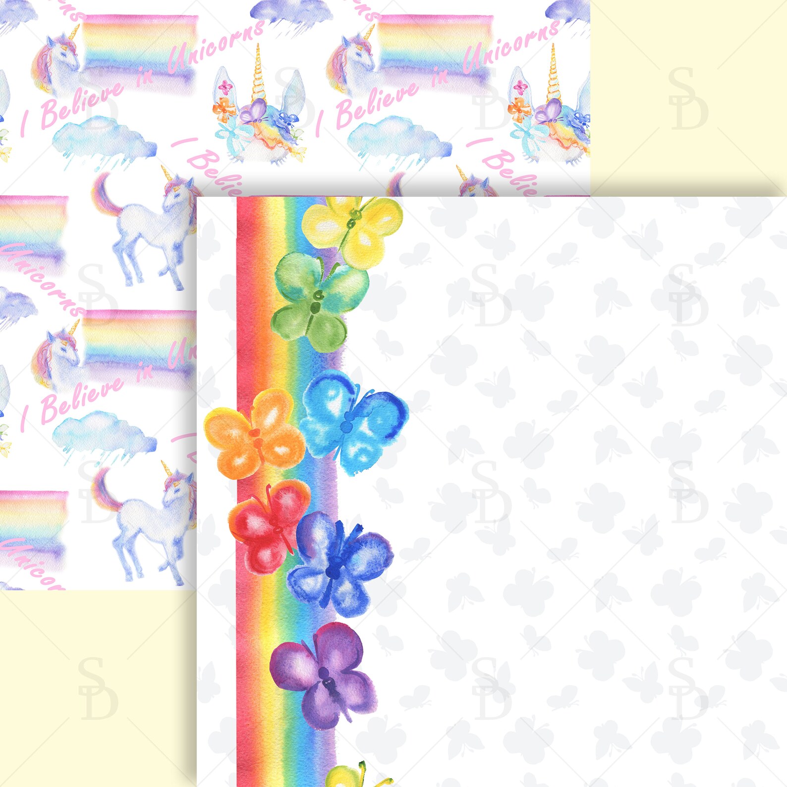 Rainbow Unicorn Paper Handpainted Watercolor Seamless Pattern | Etsy