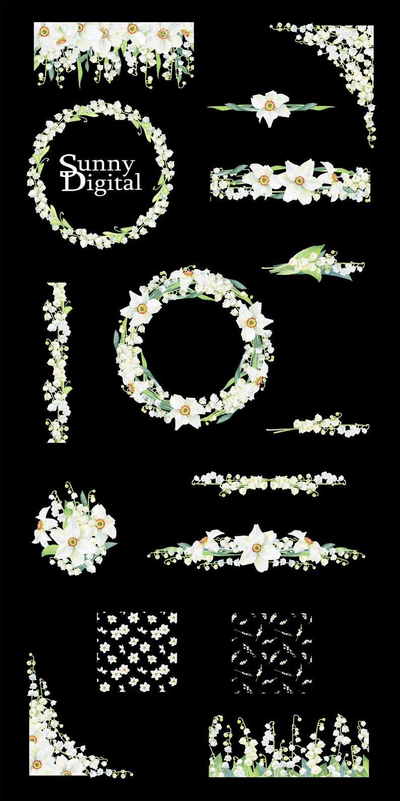 Lily of the Valley Wreath Daffodil Corner Printable Watercolor Border ...