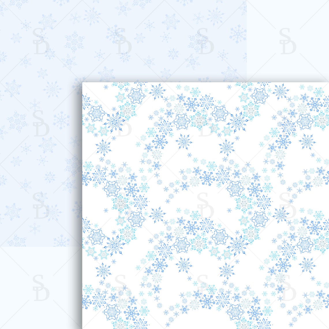 Blue Snowflake Digital Paper Printable Pack Handpainted - Etsy
