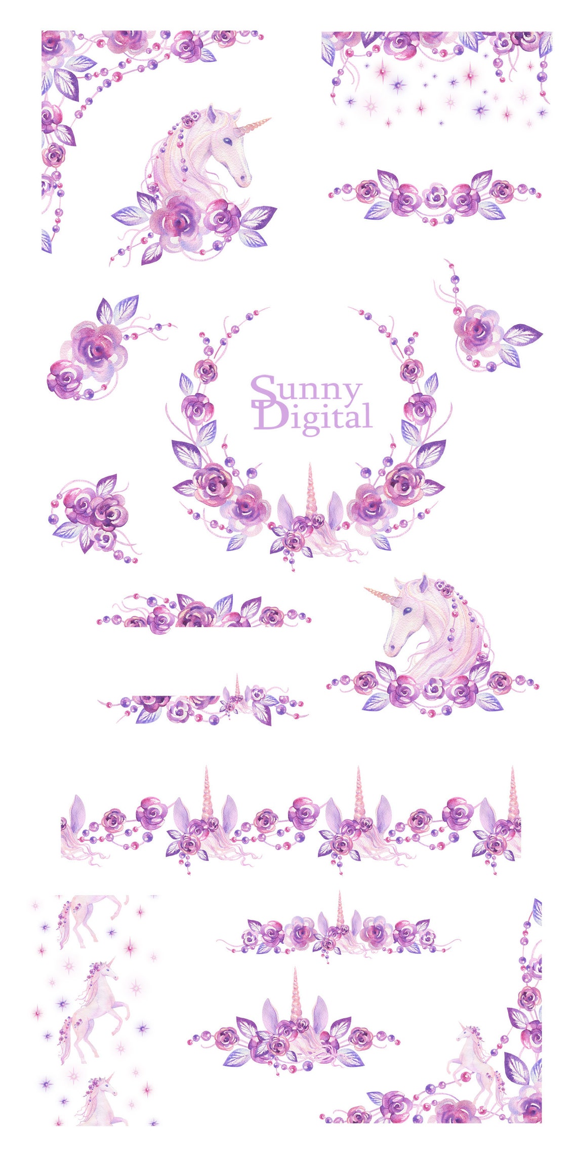 Unicorn Frame Handpainted Horse Digital Sparkle PNG Printable Fantasy ...