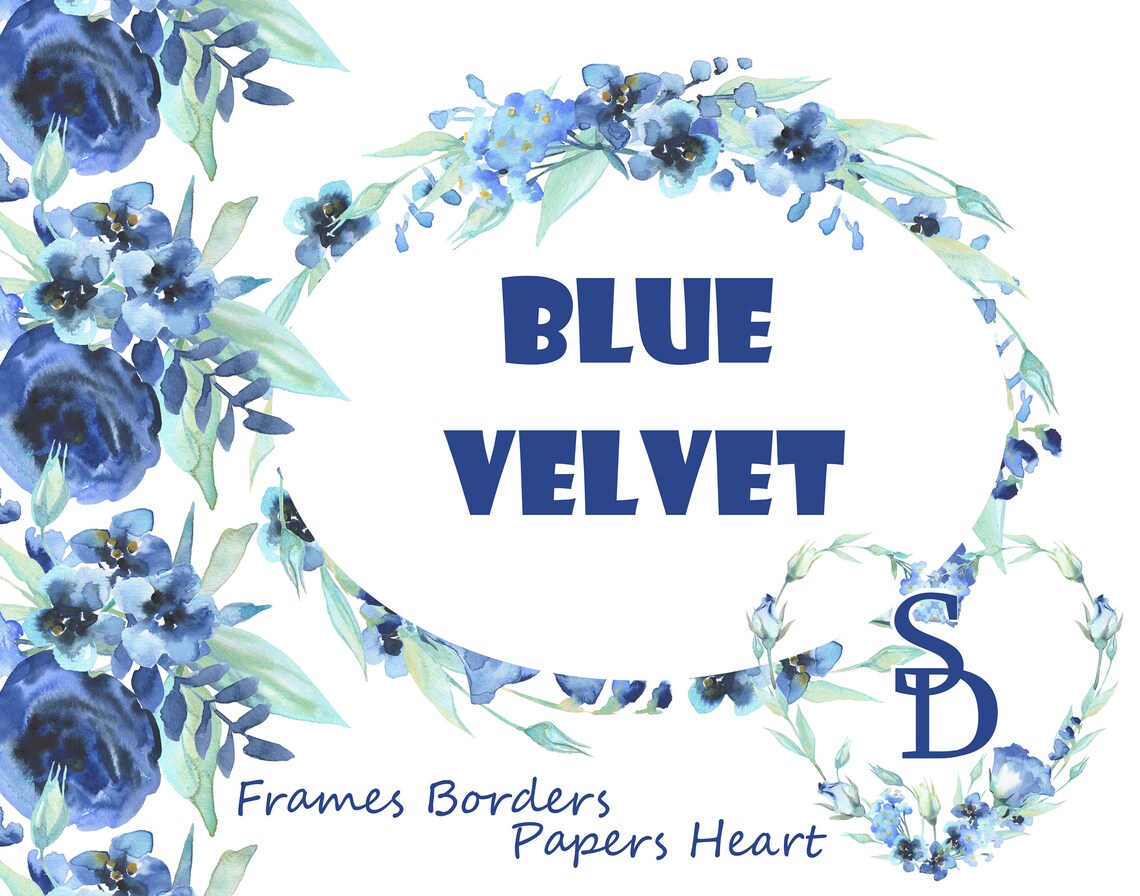 Blue Mint Frame Digital Floral Repeatable Border Hand Painted Rose ...