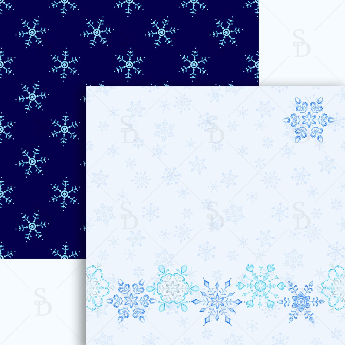 Blue Snowflake Digital Paper Printable Pack Handpainted - Etsy
