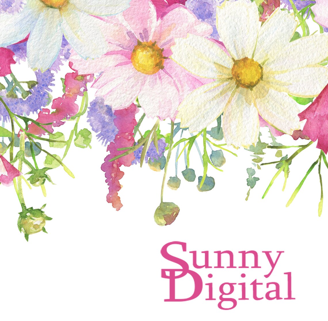 Daisy Summer Clipart Handpainted Watercolor Floral Element Printable ...