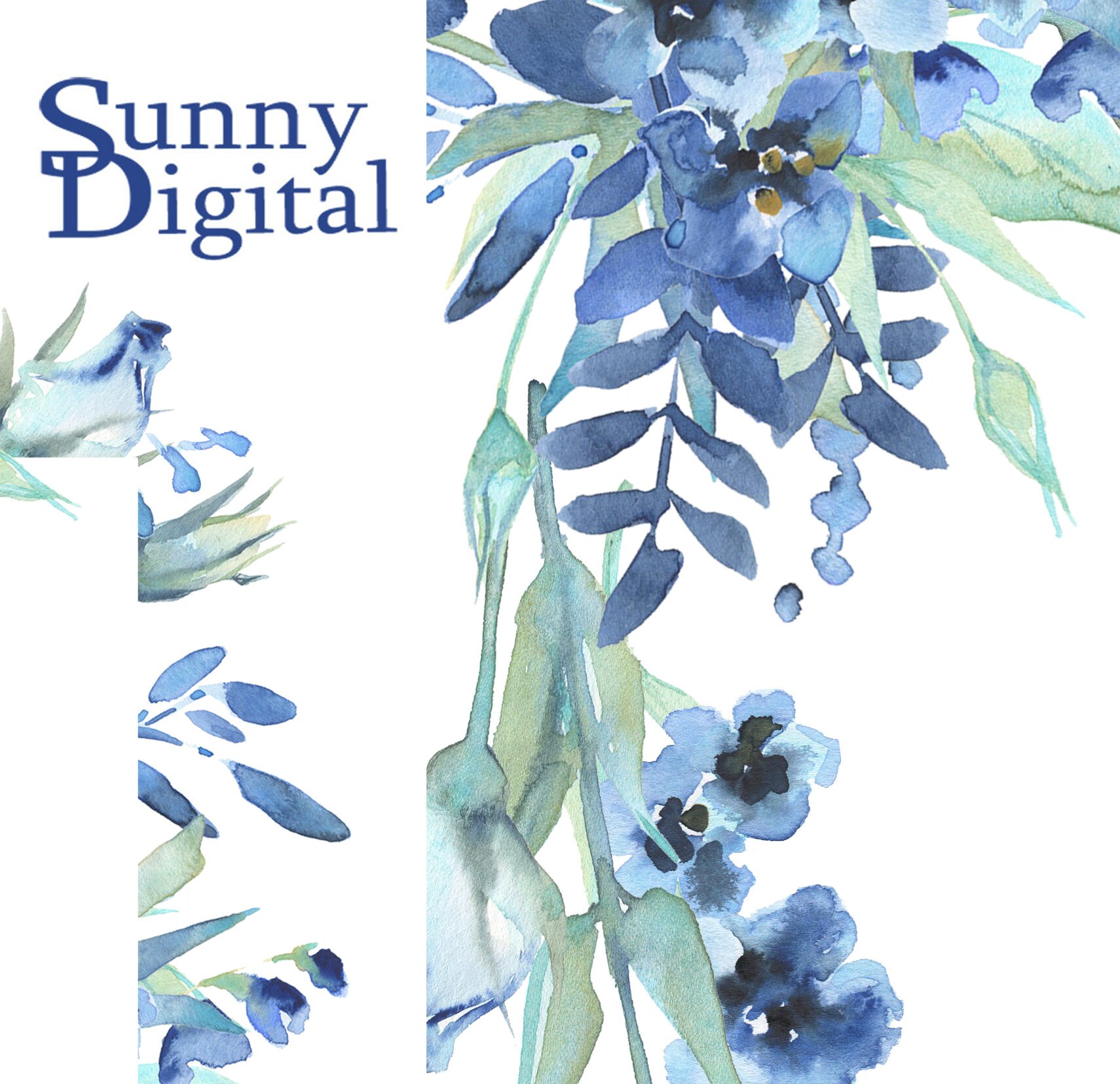 Blue Mint Frame Digital Floral Repeatable Border Hand Painted Rose ...