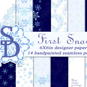 Blue Snowflake Digital Paper Printable Pack Handpainted - Etsy