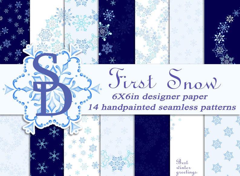 Blue Snowflake Digital Paper Printable Pack Handpainted - Etsy