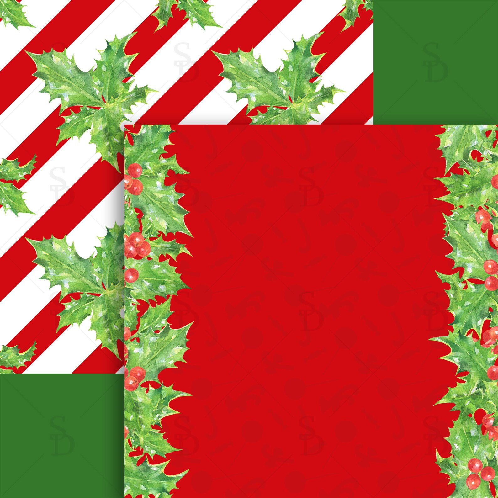 Holly Digital Paper Seamless Background Handpainted Pattern | Etsy