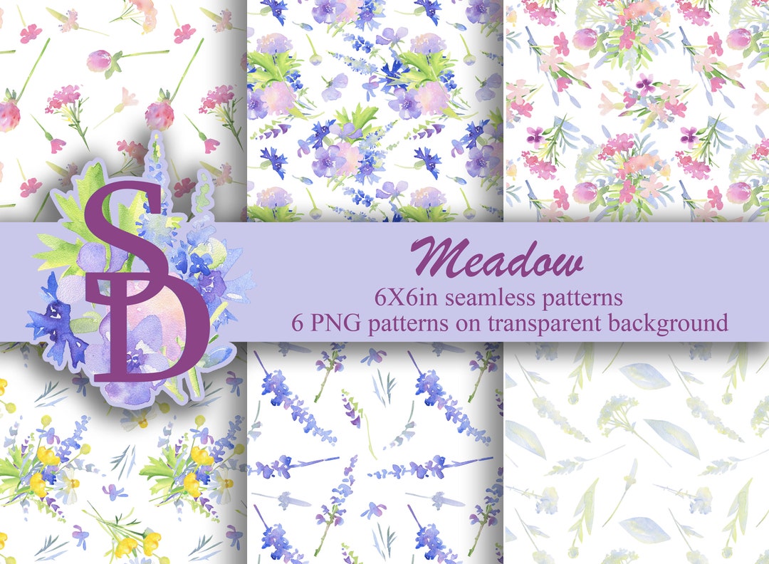 Meadow Pattern Download Watercolor Seamless Background Printable Flower ...