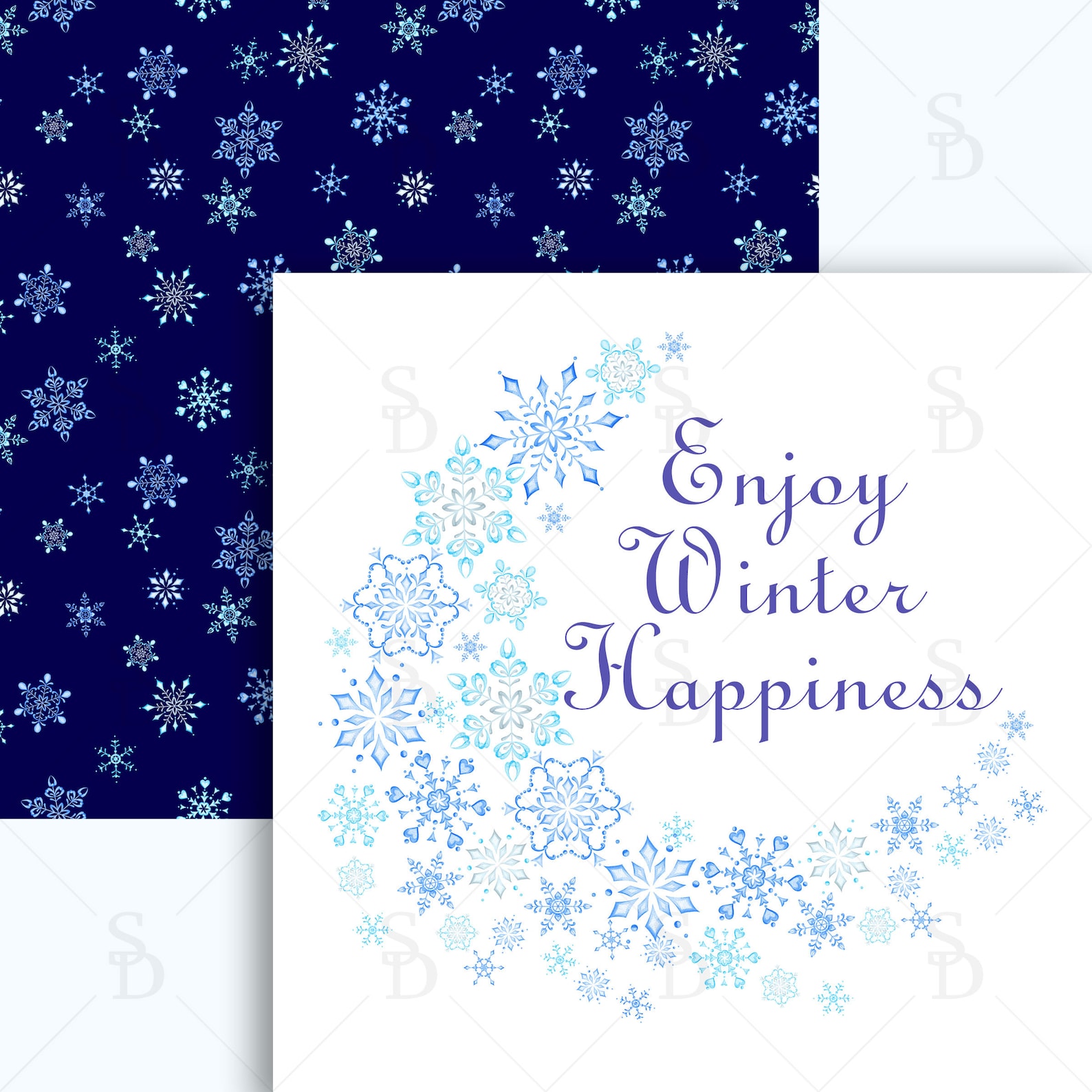 Blue Snowflake Digital Paper Printable Pack Handpainted - Etsy