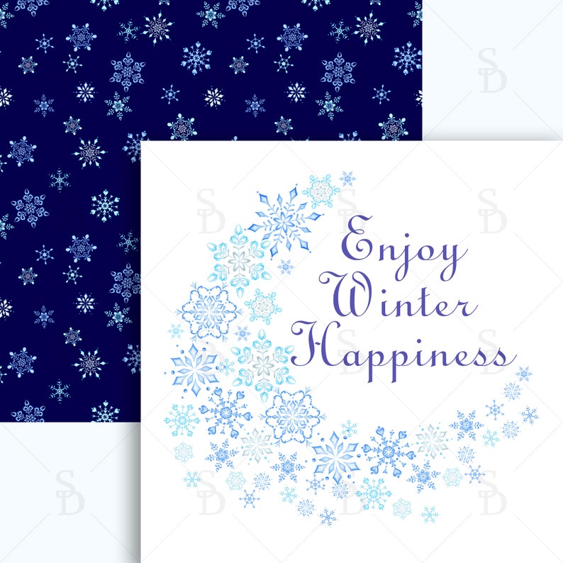 Blue Snowflake Digital Paper Printable Pack Handpainted - Etsy