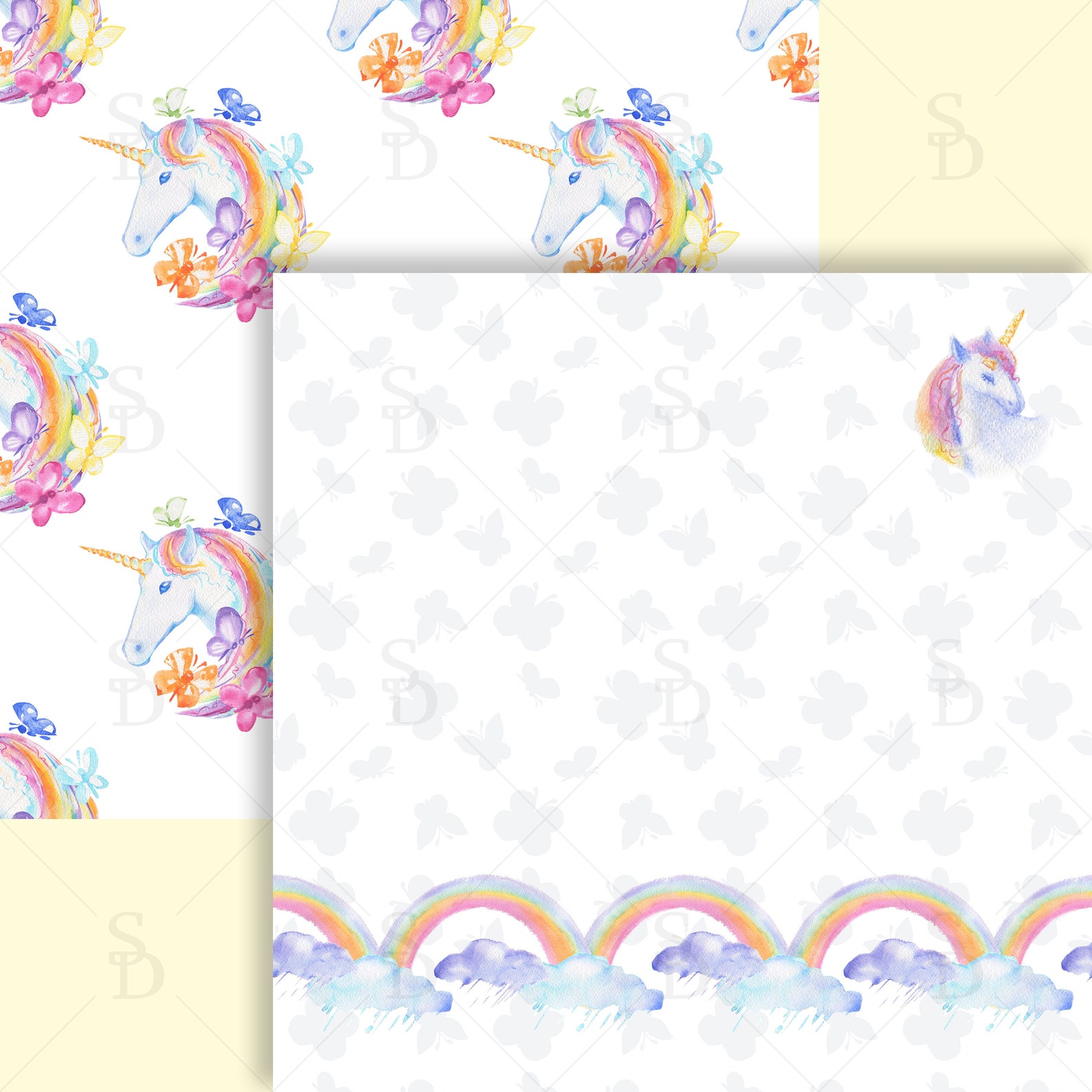 Rainbow Unicorn Paper Handpainted Watercolor Seamless Pattern | Etsy