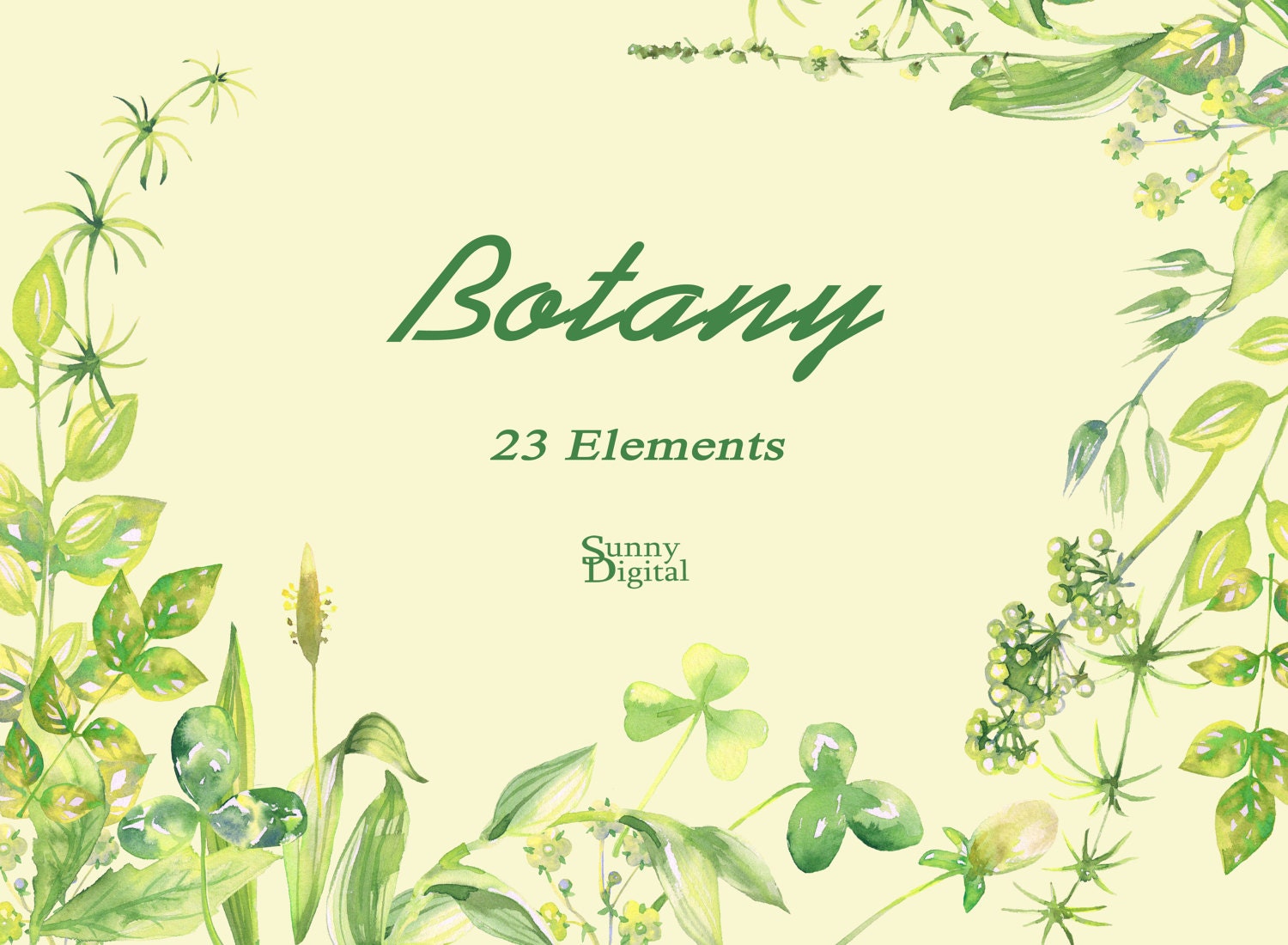 Green branches 23 elements watercolor clipart hand painted | Etsy
