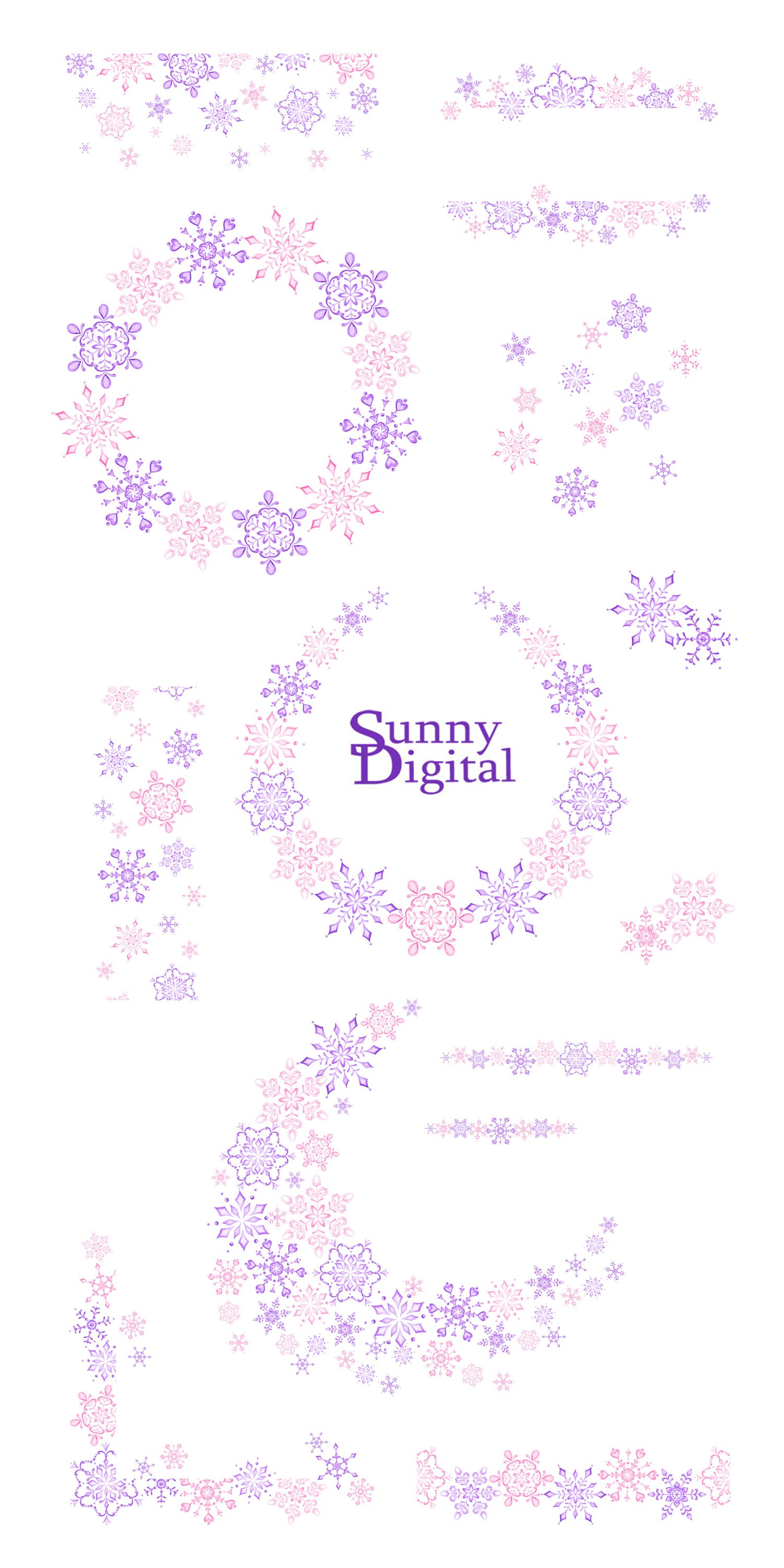 Pink Snowflake Frame Winter Clipart Seamless Border Template Printable ...