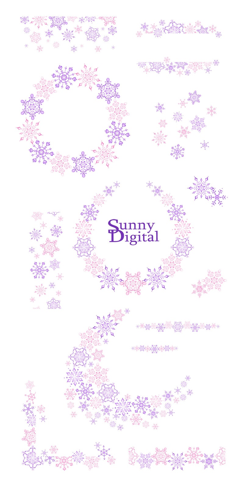 Pink Snowflake Frame Winter Clipart Seamless Border Template Printable ...