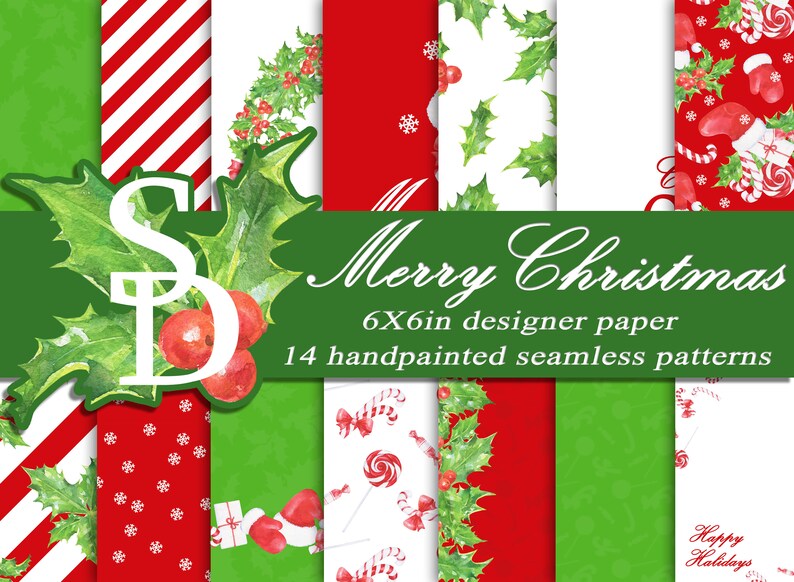 Holly Digital Paper Seamless Background Handpainted Pattern | Etsy