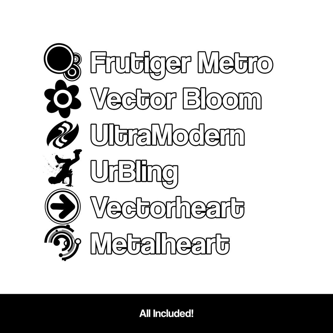 Frutiger Metro Grunge Vector Kit Vol 2 (over 400 Assets for Logos ...