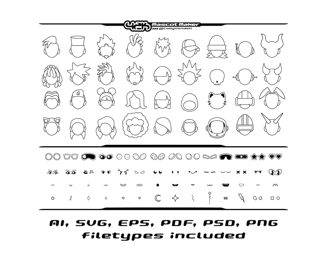 Y2K Mascot Maker Vector Kit (over 80 Assets for Characters, Logos ...
