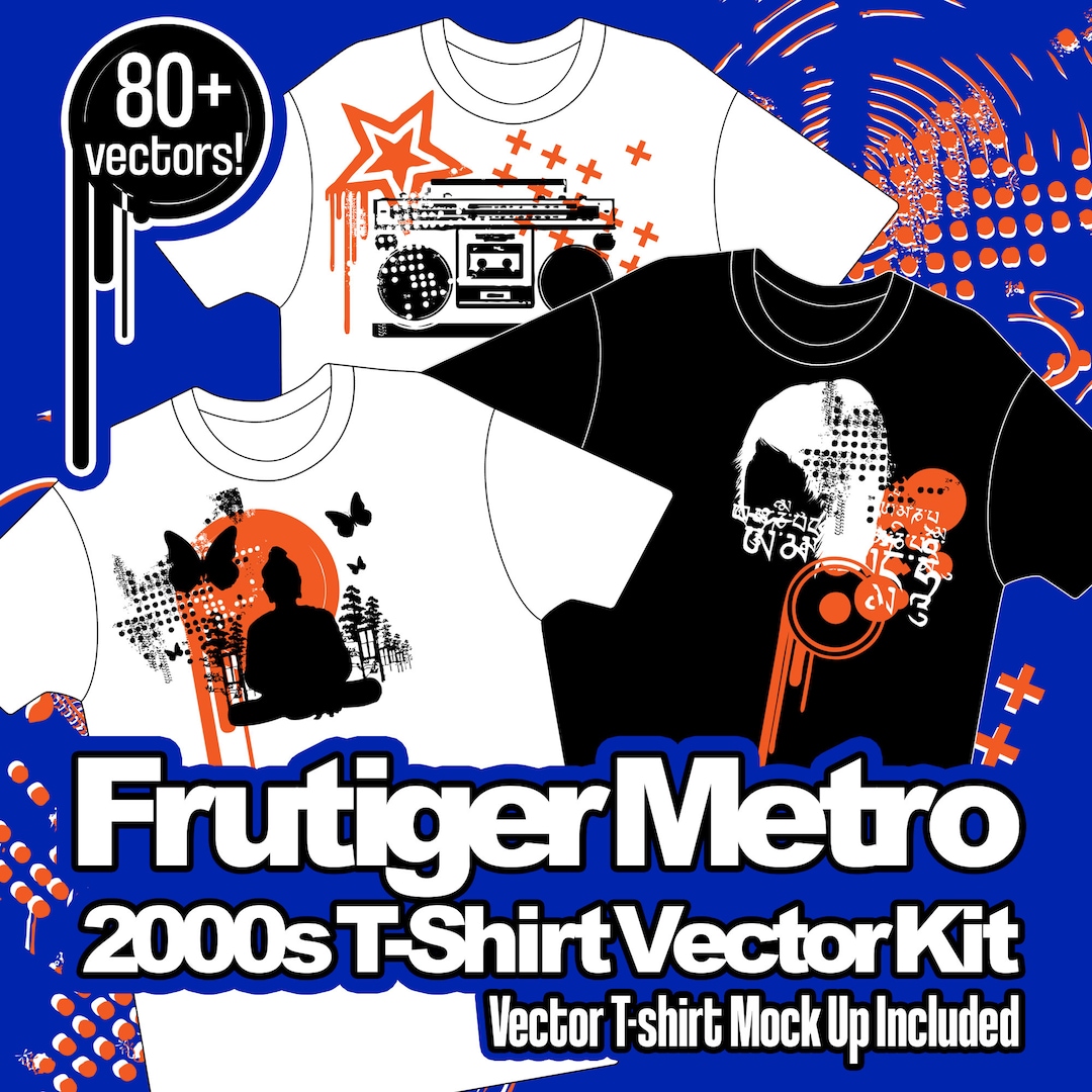 Y2K / Frutiger Metro - Vintage 2000s T-shirt Vector Kit [100+ Shapes ...